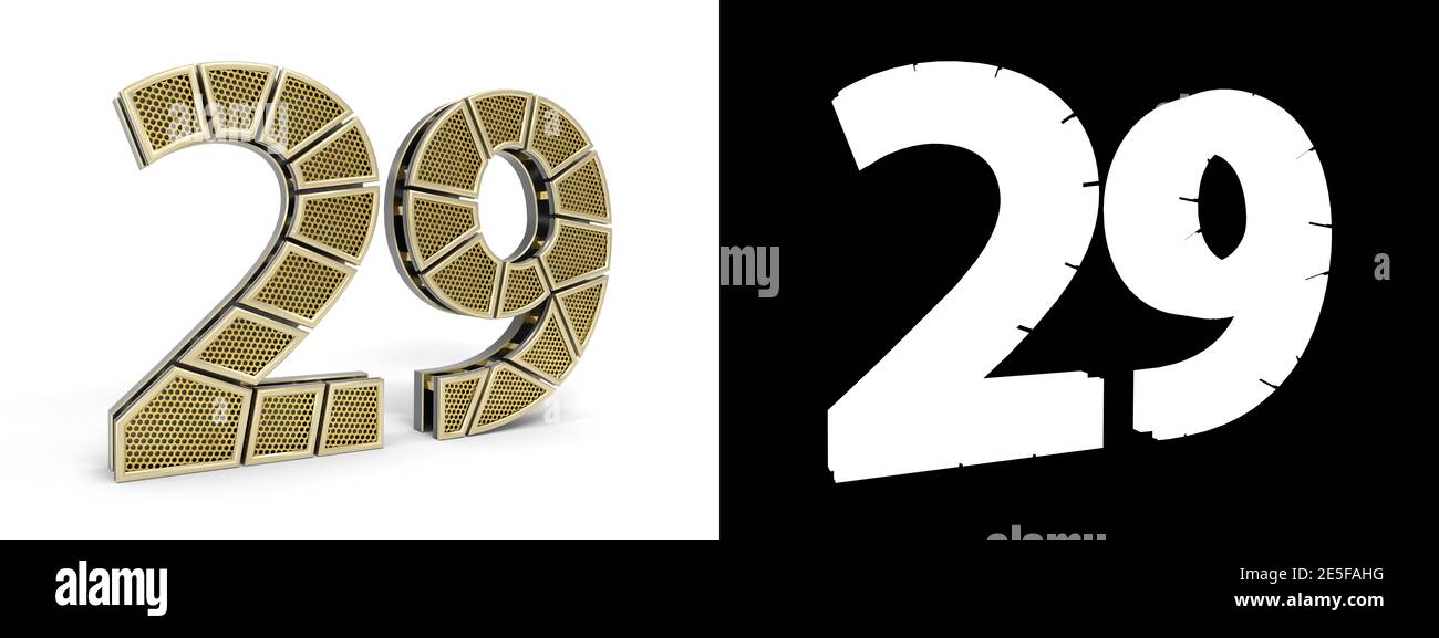 Gold number twenty-nine (number 29) cut into perforated gold segments ...