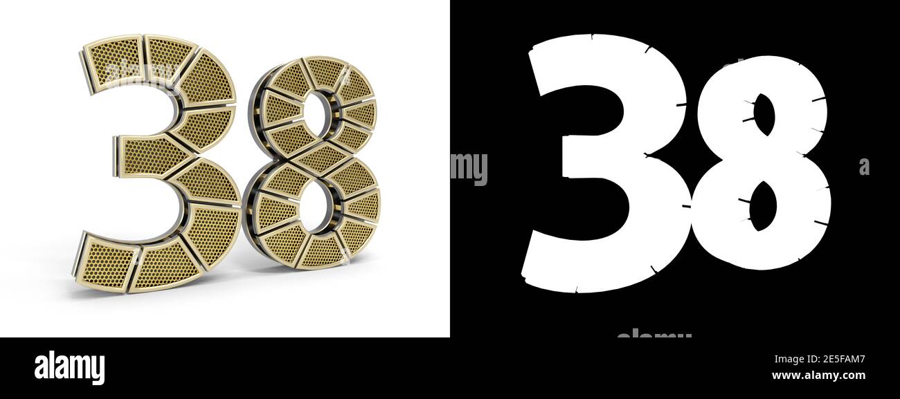 Gold number thirty-eight (number 38) cut into perforated gold segments ...