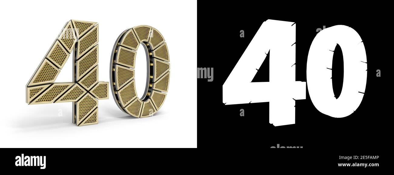 Gold number forty (number 40) cut into perforated gold segments with ...