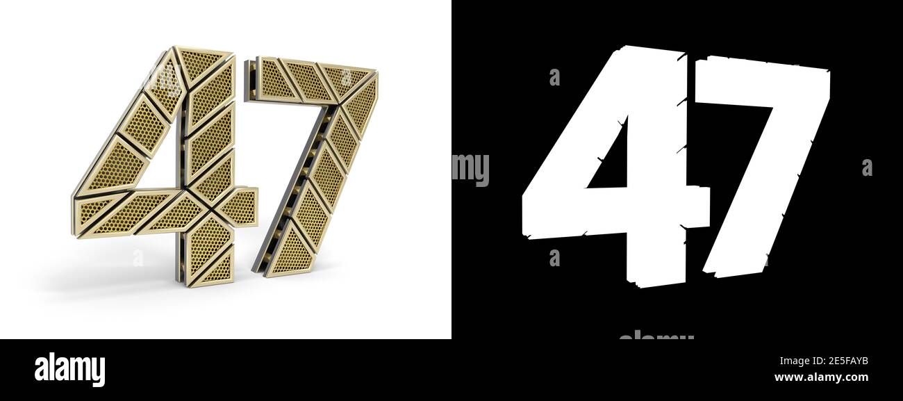 Gold number forty-seven (number 47) cut into perforated gold segments ...