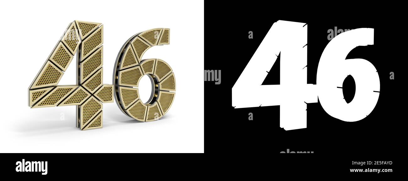 Gold number forty-six (number 46) cut into perforated gold segments ...