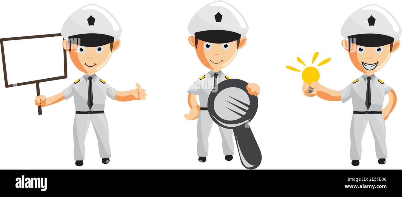 Airplane Pilot Cartoon Character Set Aircraft Captain in Uniform Stock ...