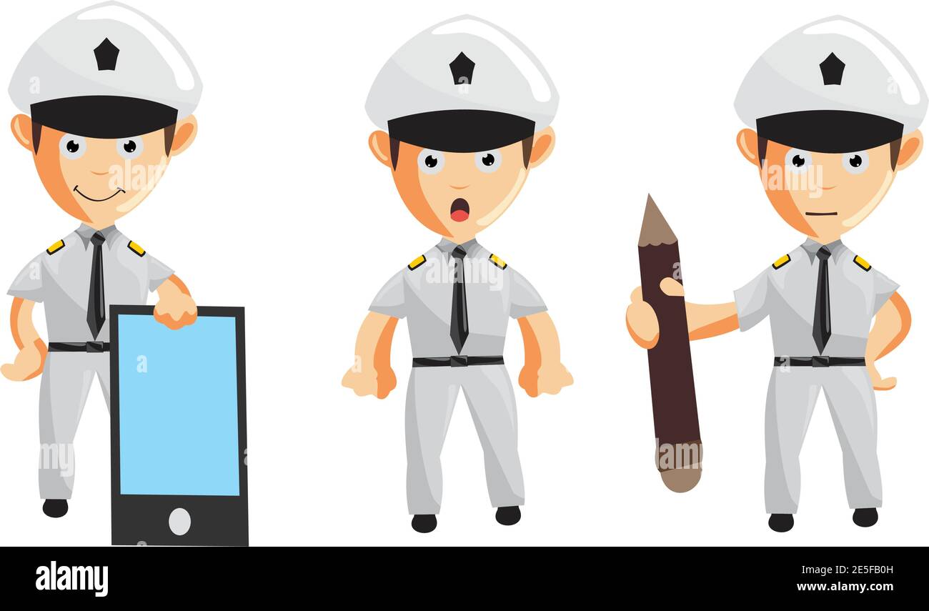 Airplane Pilot Cartoon Character Set Aircraft Captain in Uniform Stock ...