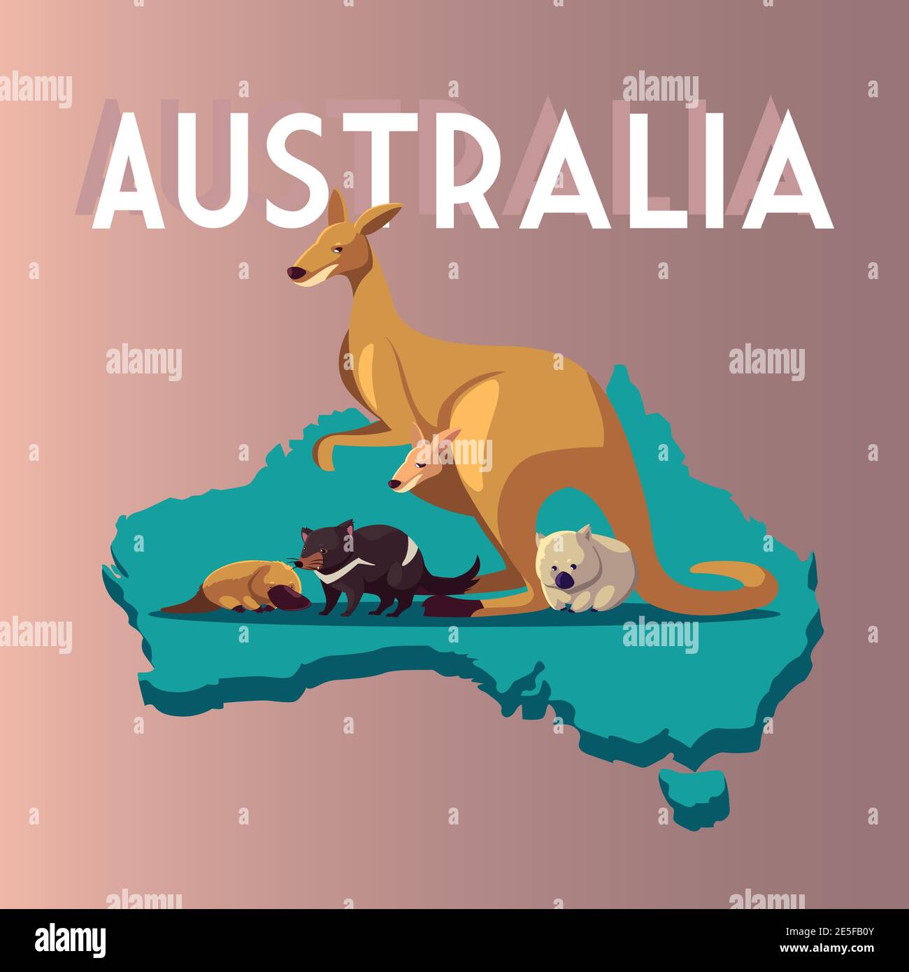 australian map animals funny cartoon wildlife vector illustration Stock ...