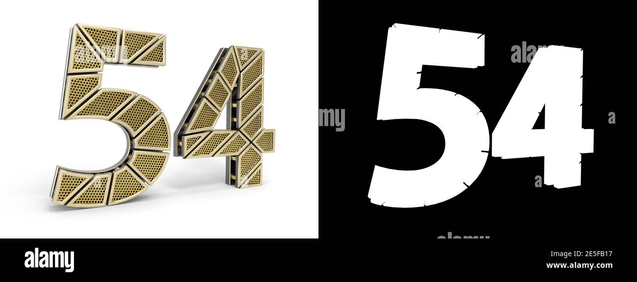 Gold number fifty-four (number 54) cut into perforated gold segments ...