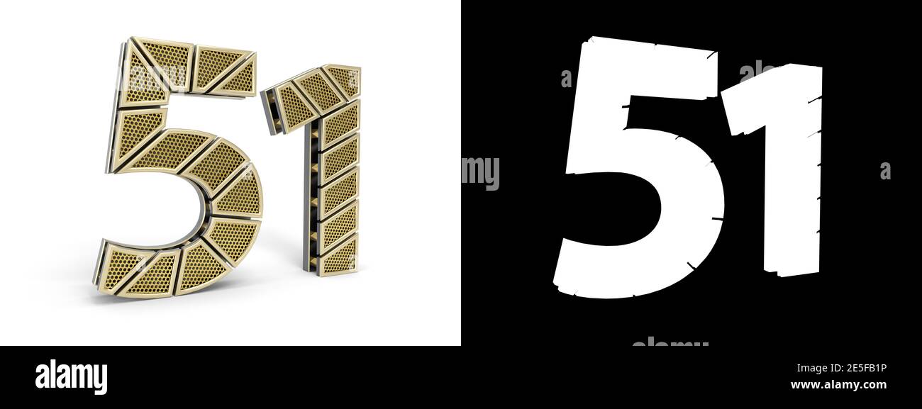 Gold number fifty-one (number 51) cut into perforated gold segments ...