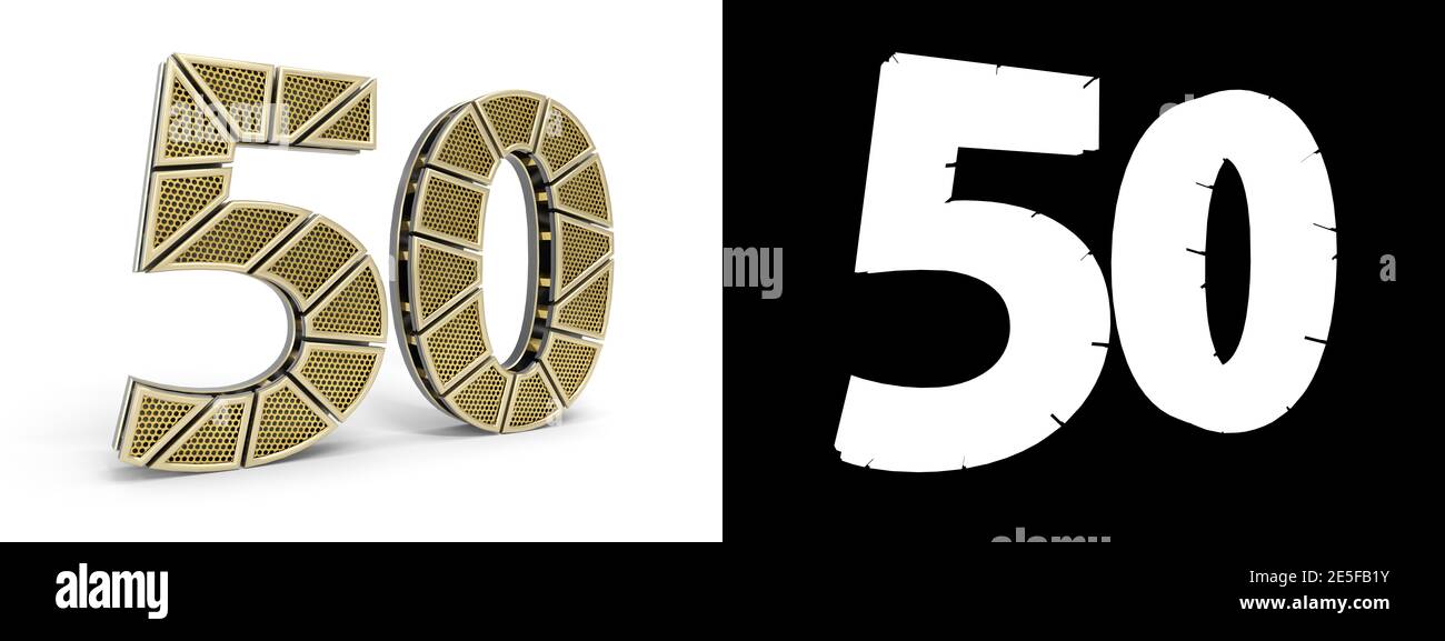 Gold number fifty (number 50) cut into perforated gold segments with ...