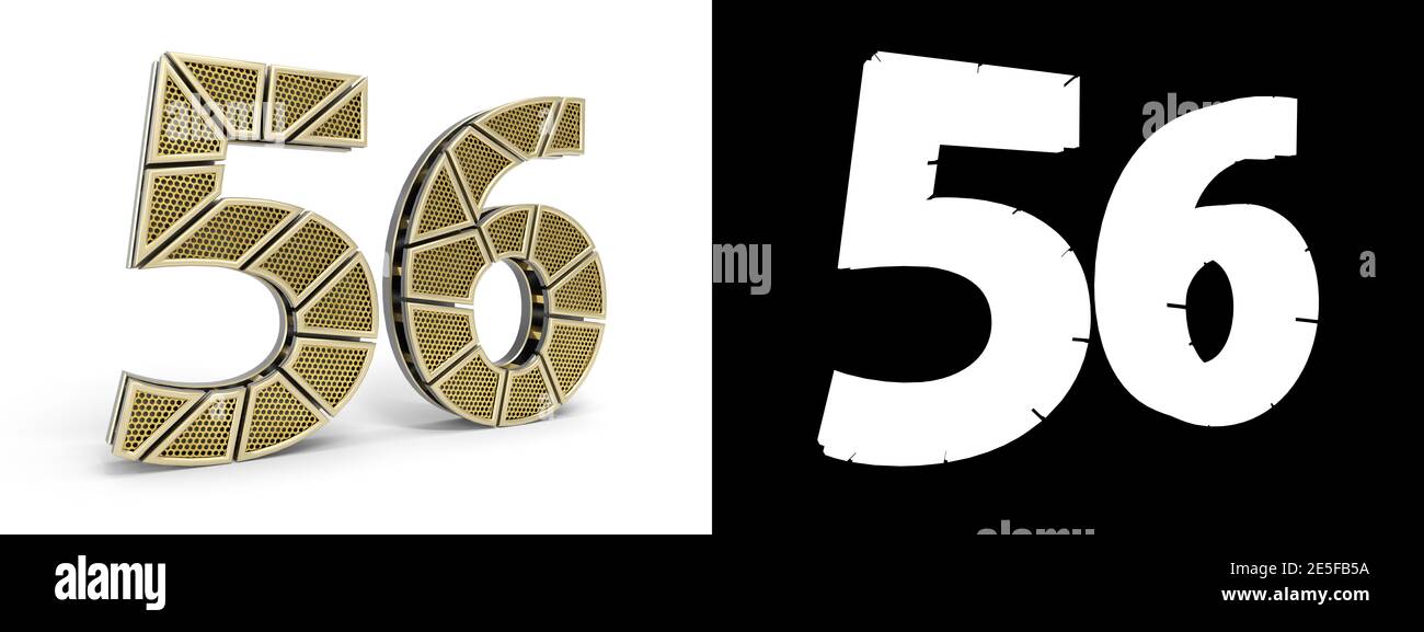 Gold number fifty-six (number 56) cut into perforated gold segments ...