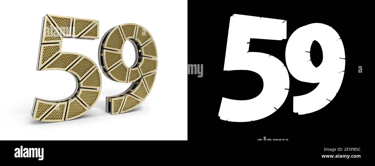 Gold number fifty-nine (number 59) cut into perforated gold segments ...