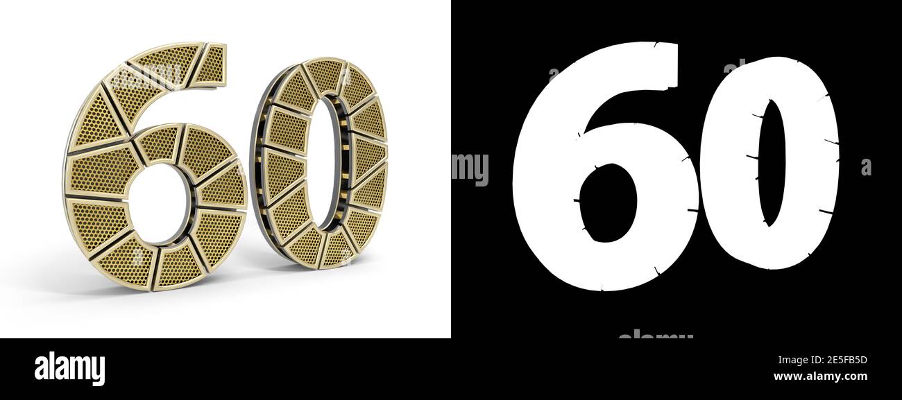 Gold number sixty (number 60) cut into perforated gold segments with ...