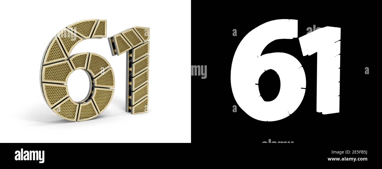 Gold number sixty-one (number 61) cut into perforated gold segments ...