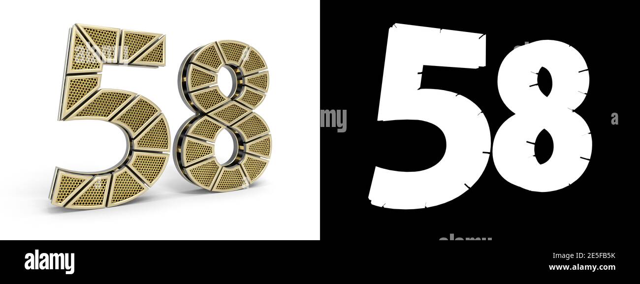 Gold number fifty-eight (number 58) cut into perforated gold segments ...
