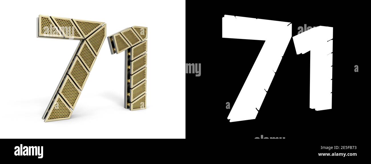 Gold number seventy-one (number 71) cut into perforated gold segments ...