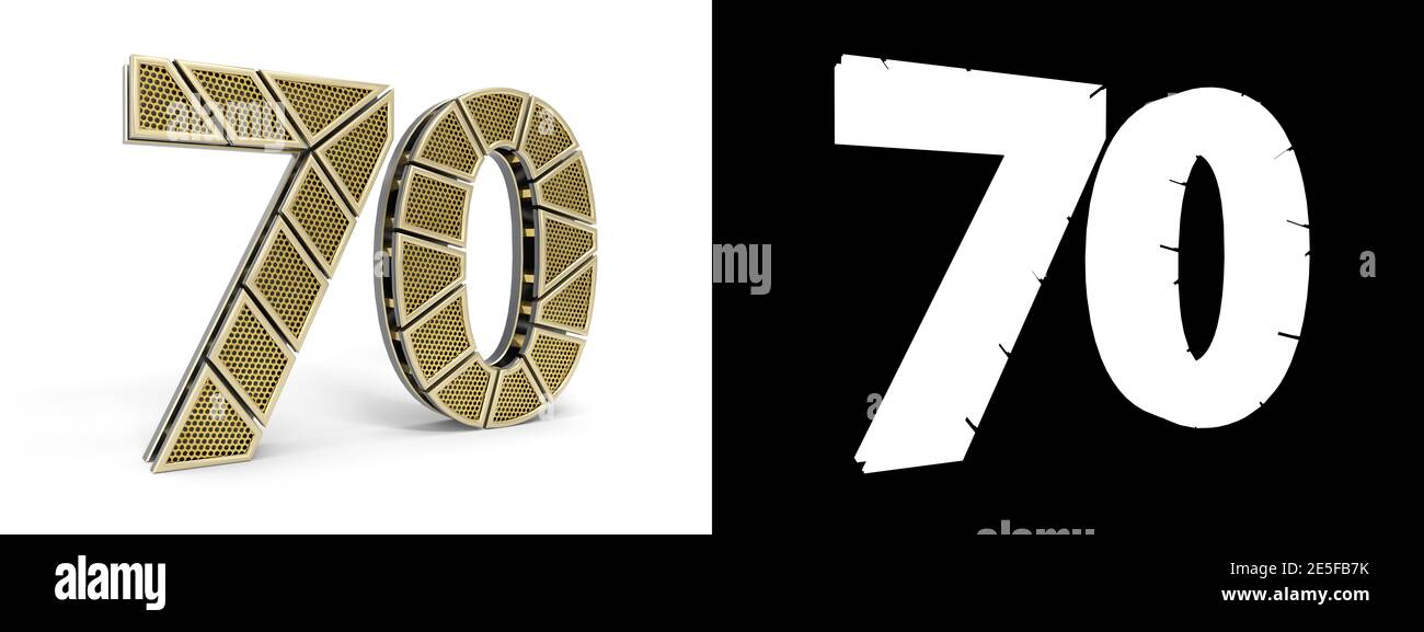 Gold number seventy (number 70) cut into perforated gold segments with ...