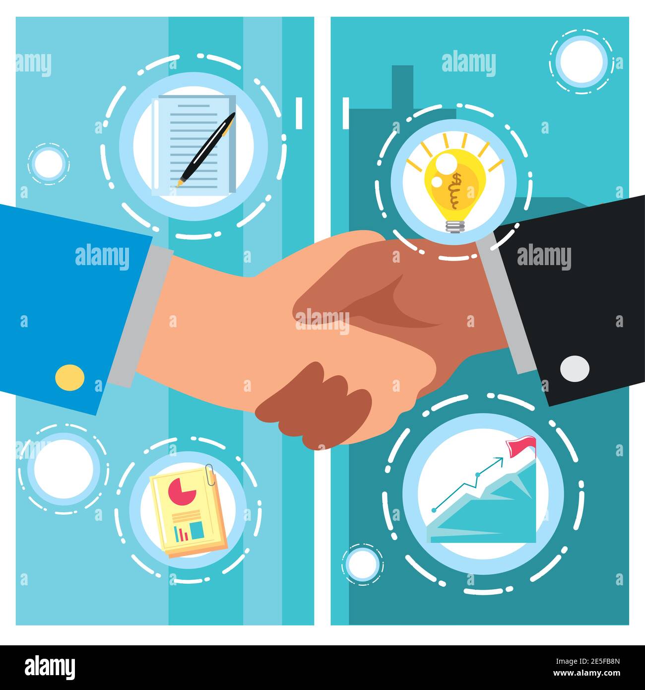business people on handshake work with new idea vector illustration ...