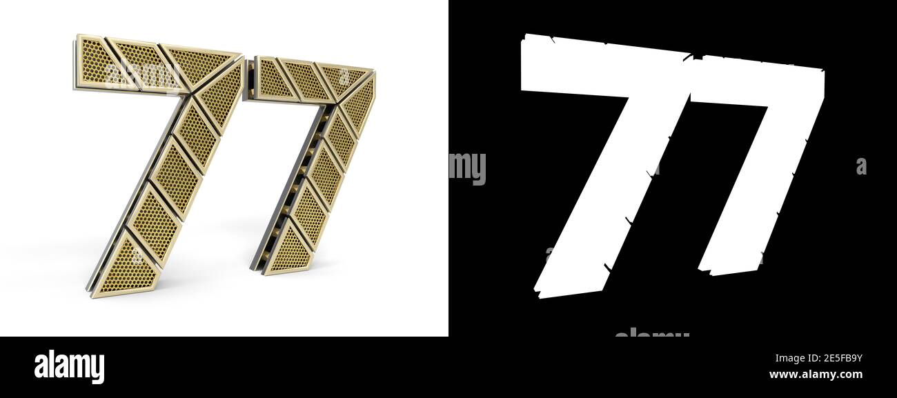 Gold number seventy-seven (number 77) cut into perforated gold segments ...