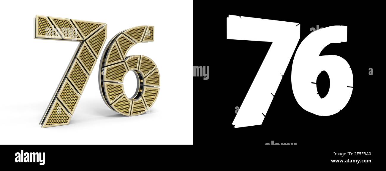 Gold number seventy-six (number 76) cut into perforated gold segments ...