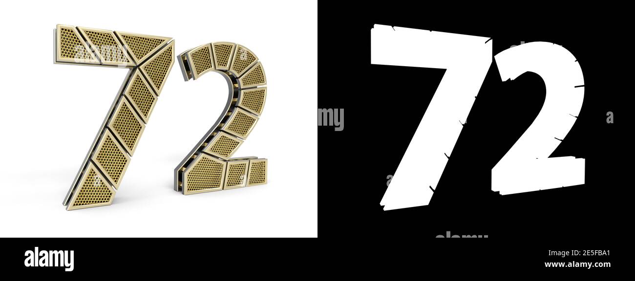 Gold number seventy-two (number 72) cut into perforated gold segments ...