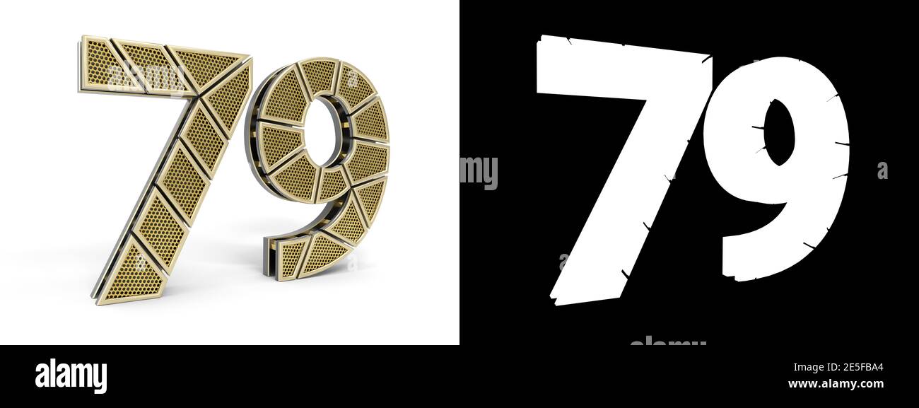 Gold number seventy-nine (number 79) cut into perforated gold segments ...