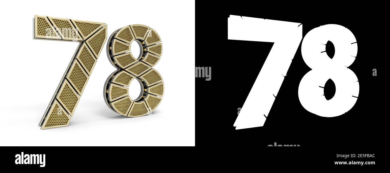 Gold number seventy-eight (number 78) cut into perforated gold segments ...