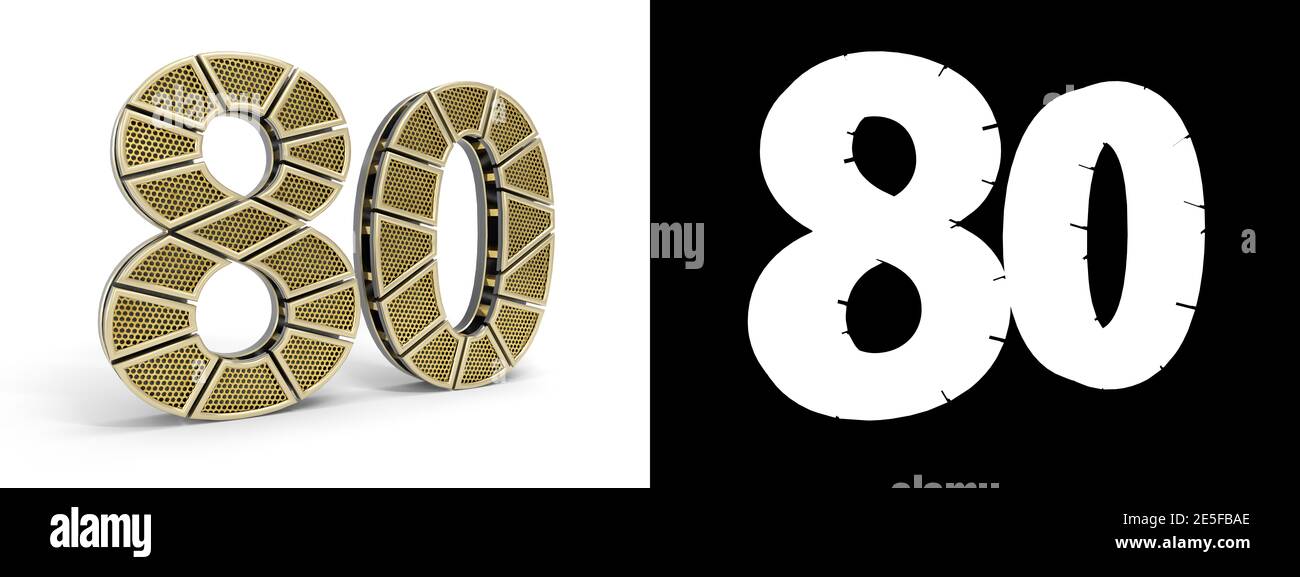Gold number eighty (number 80) cut into perforated gold segments with ...