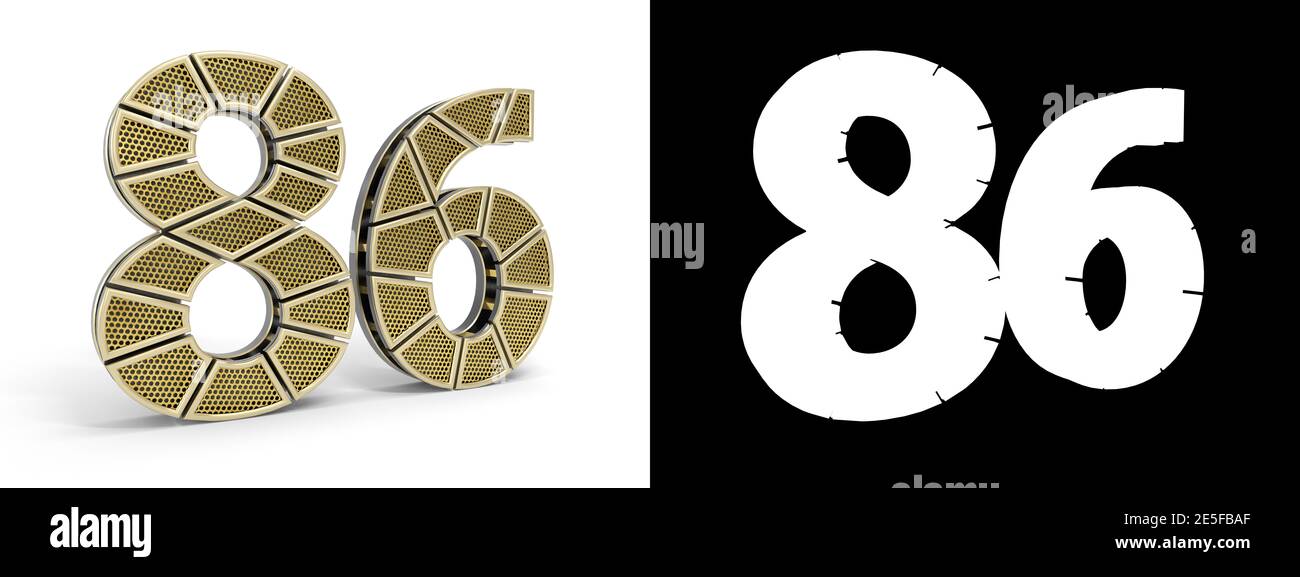 Gold number eighty-six (number 86) cut into perforated gold segments ...