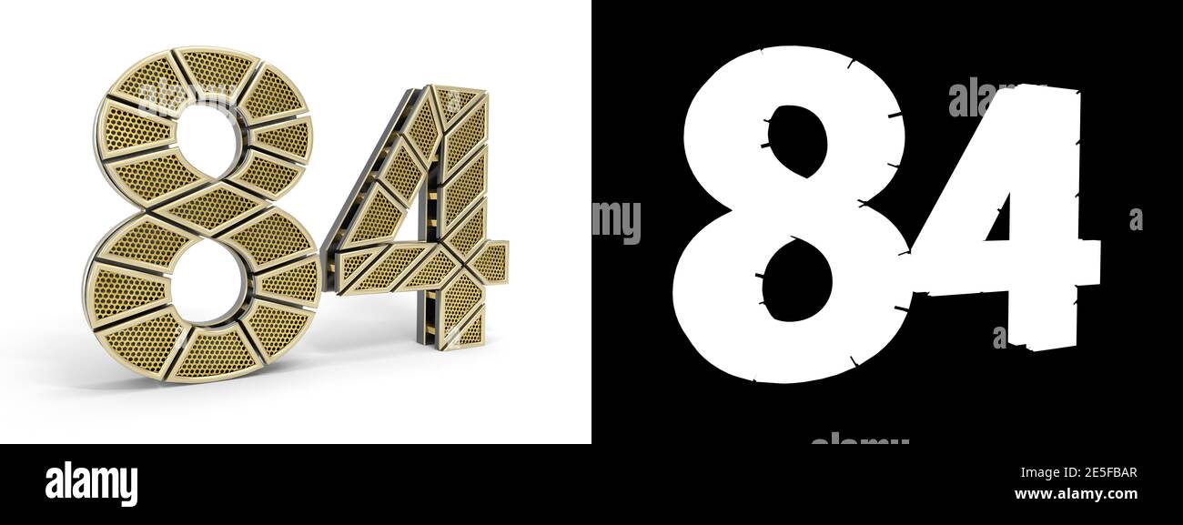Gold number eighty-four (number 84) cut into perforated gold segments ...