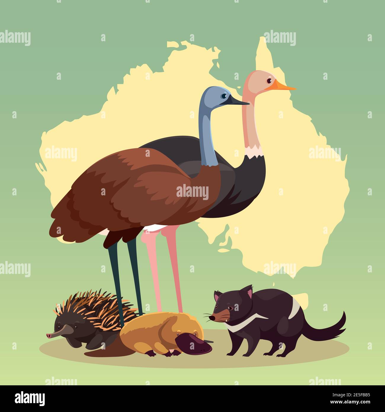 australian continent map habitat animals fauna and wildlife vector ...