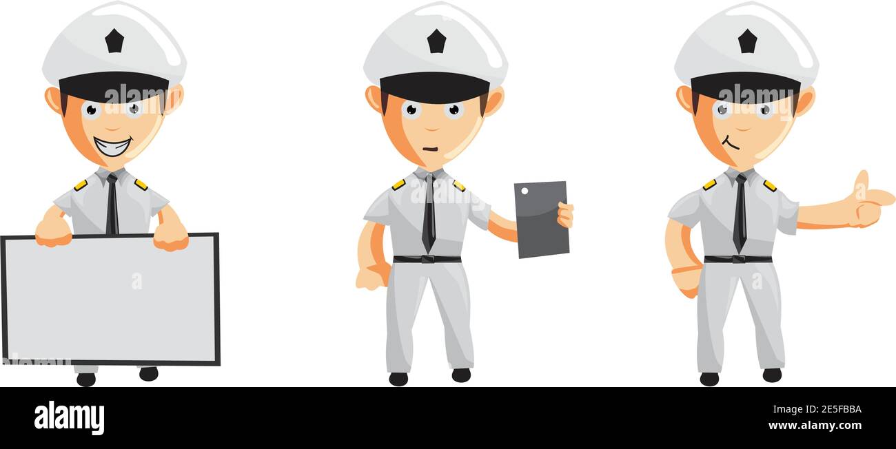 Airplane Pilot Cartoon Character Set Aircraft Captain in Uniform Stock ...