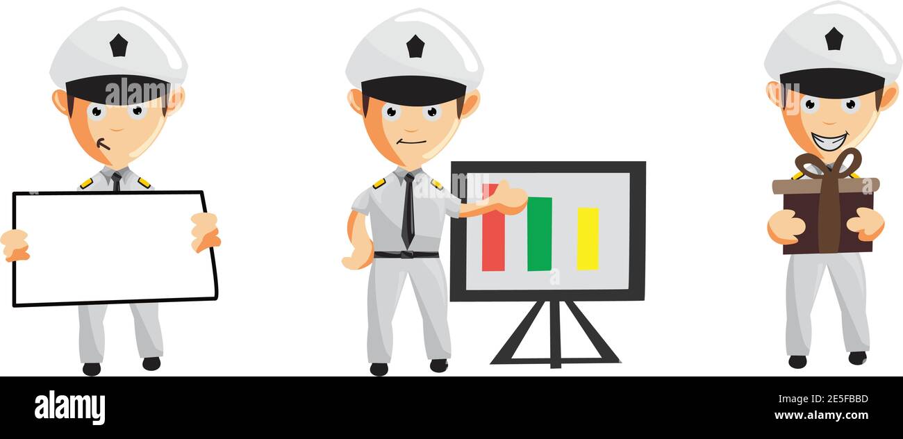 Airplane Pilot Cartoon Character Set Aircraft Captain in Uniform Stock ...