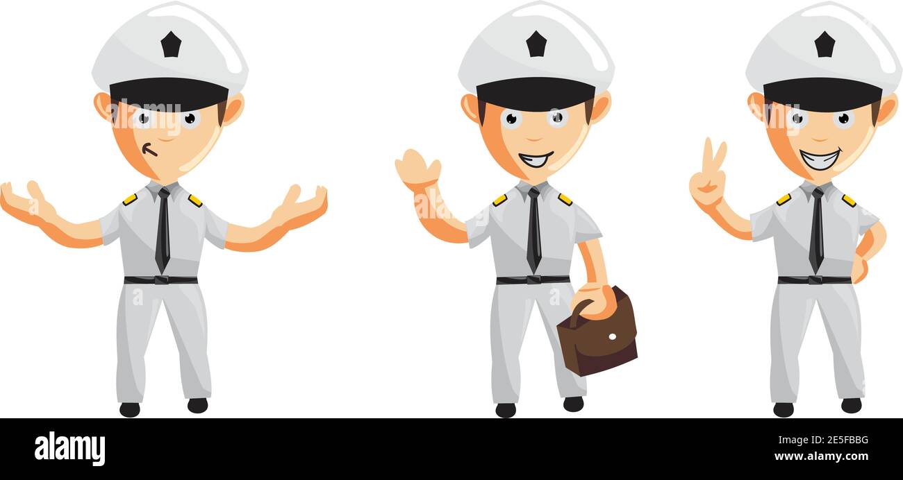 Airplane Pilot Cartoon Character Set Aircraft Captain in Uniform Stock ...