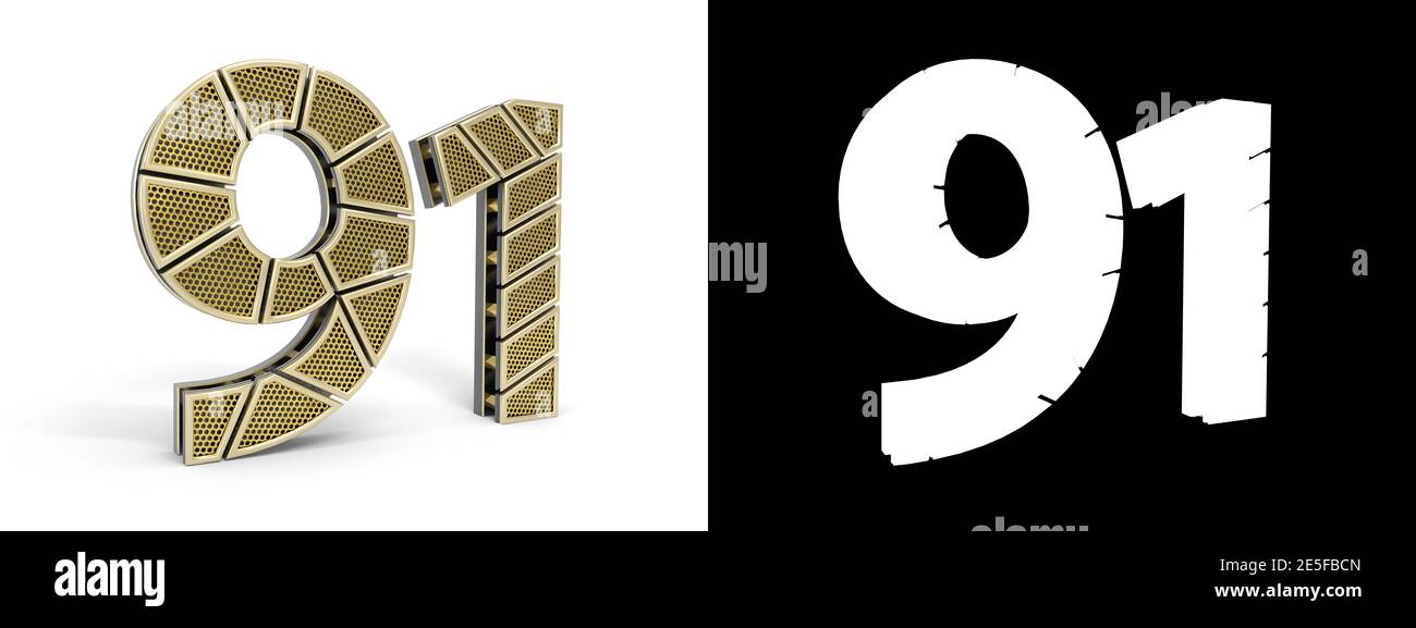 Gold number ninety-one (number 91) cut into perforated gold segments ...