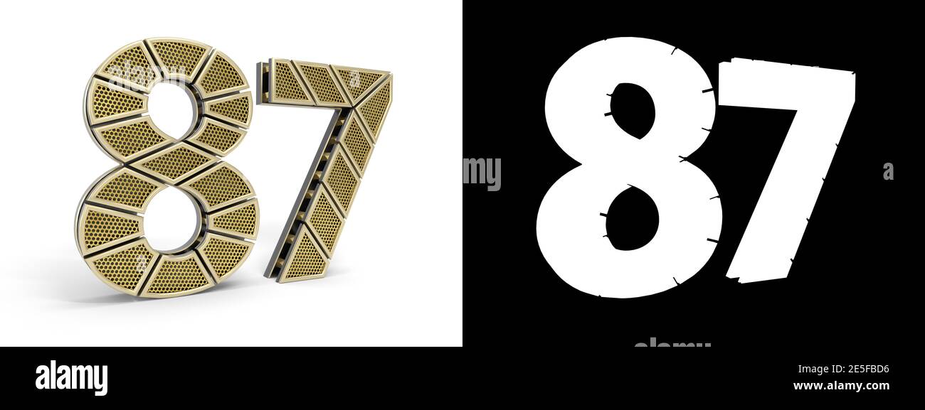 Gold number eighty-seven (number 87) cut into perforated gold segments ...
