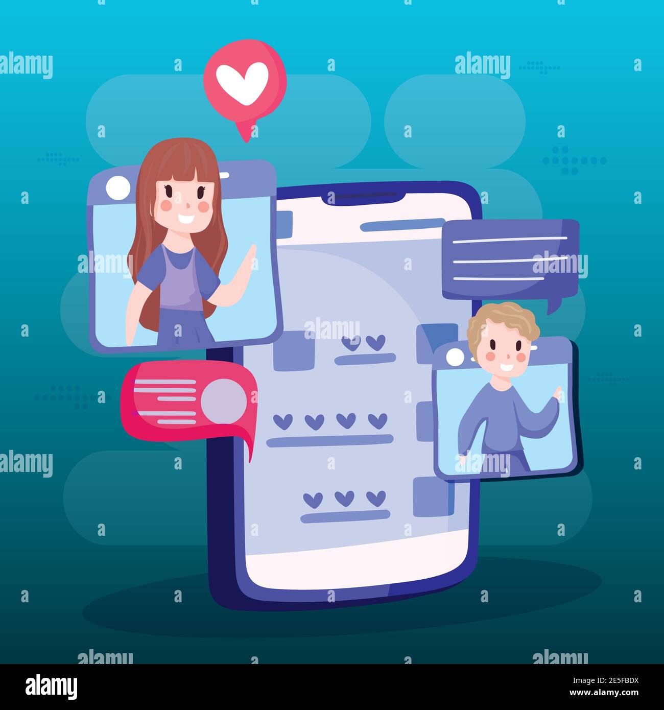boy and girl chatting connected social media cartoon vector ...