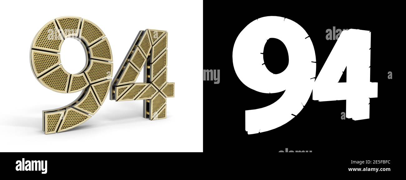 Gold number ninety-four (number 94) cut into perforated gold segments ...