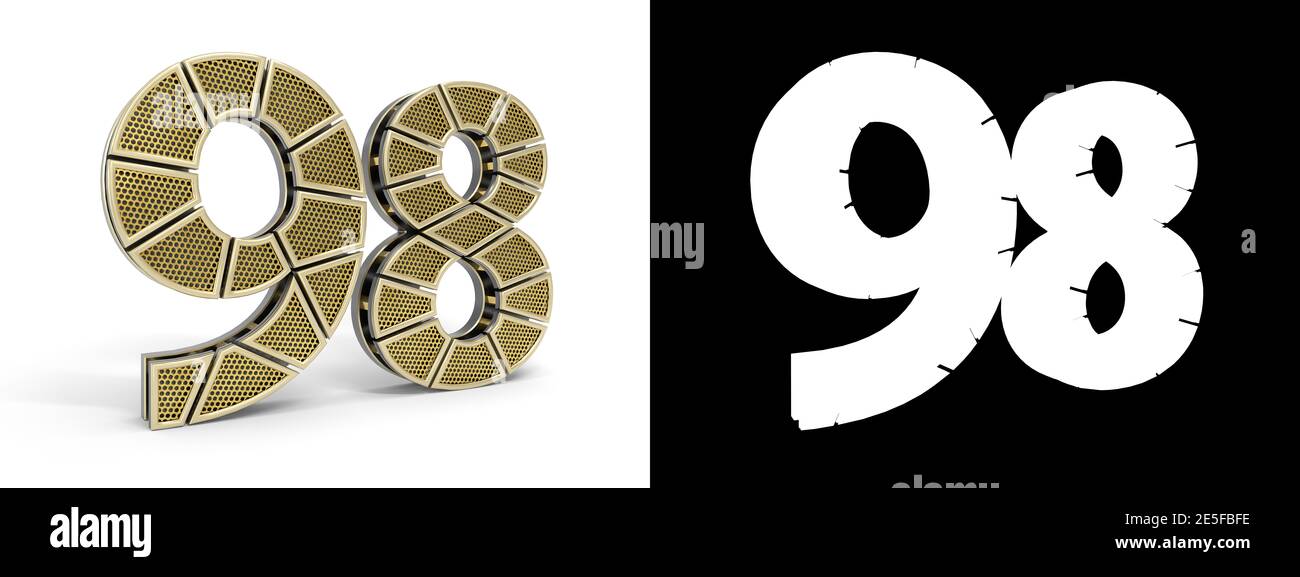 Gold number ninety-eight (number 98) cut into perforated gold segments ...
