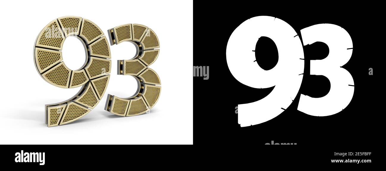 Gold number ninety-three (number 93) cut into perforated gold segments ...