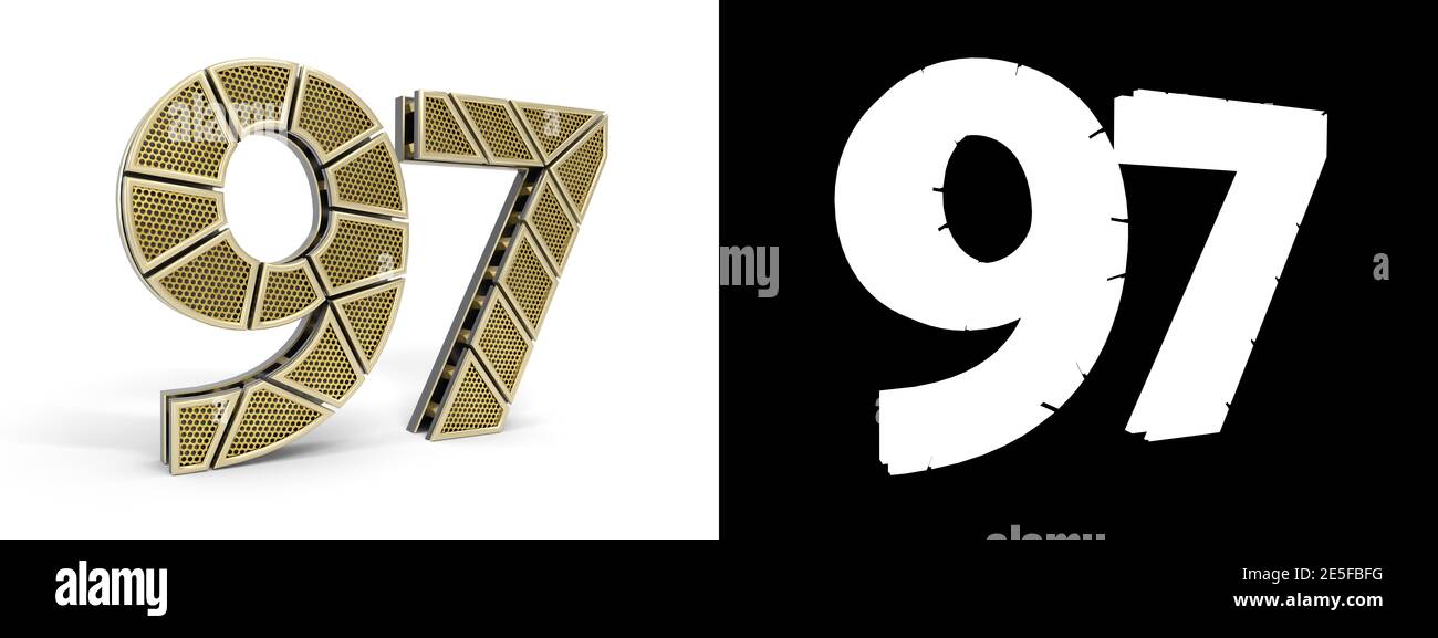 Gold number ninety-seven (number 97) cut into perforated gold segments ...
