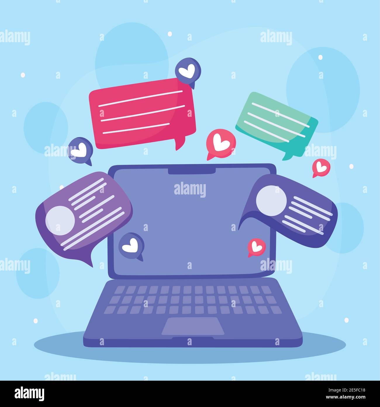 laptop speech bubble chat text and messages social media cartoon vector illustration Stock ...