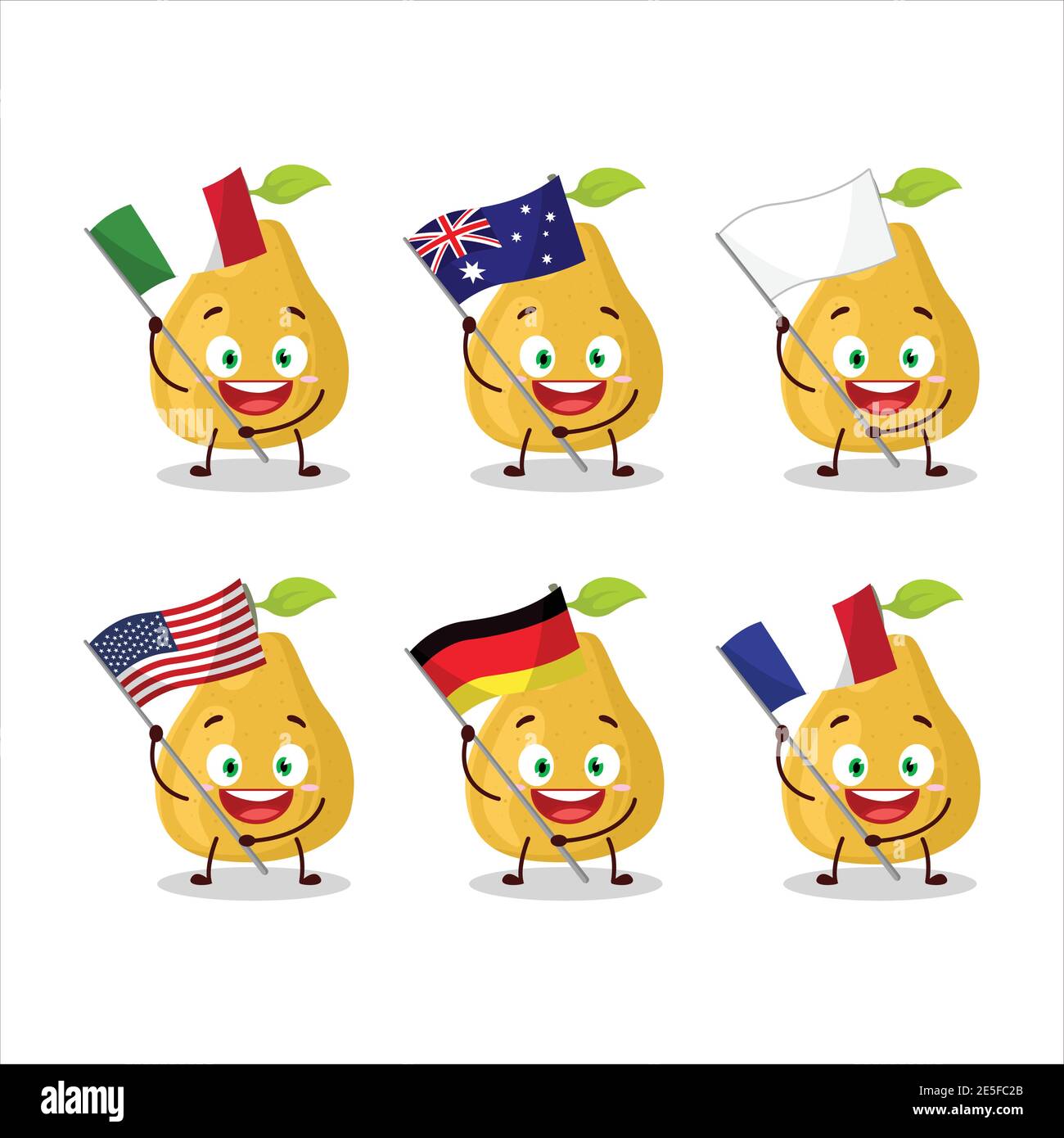 Pomelo cartoon character bring the flags of various countries. Vector ...