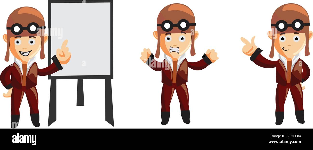 pilot character illustration use helmet headphones and glasses Set ...