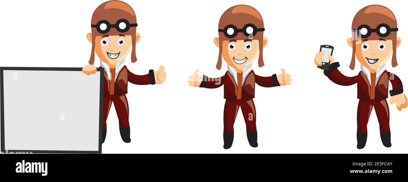 pilot character illustration use helmet headphones and glasses Set ...