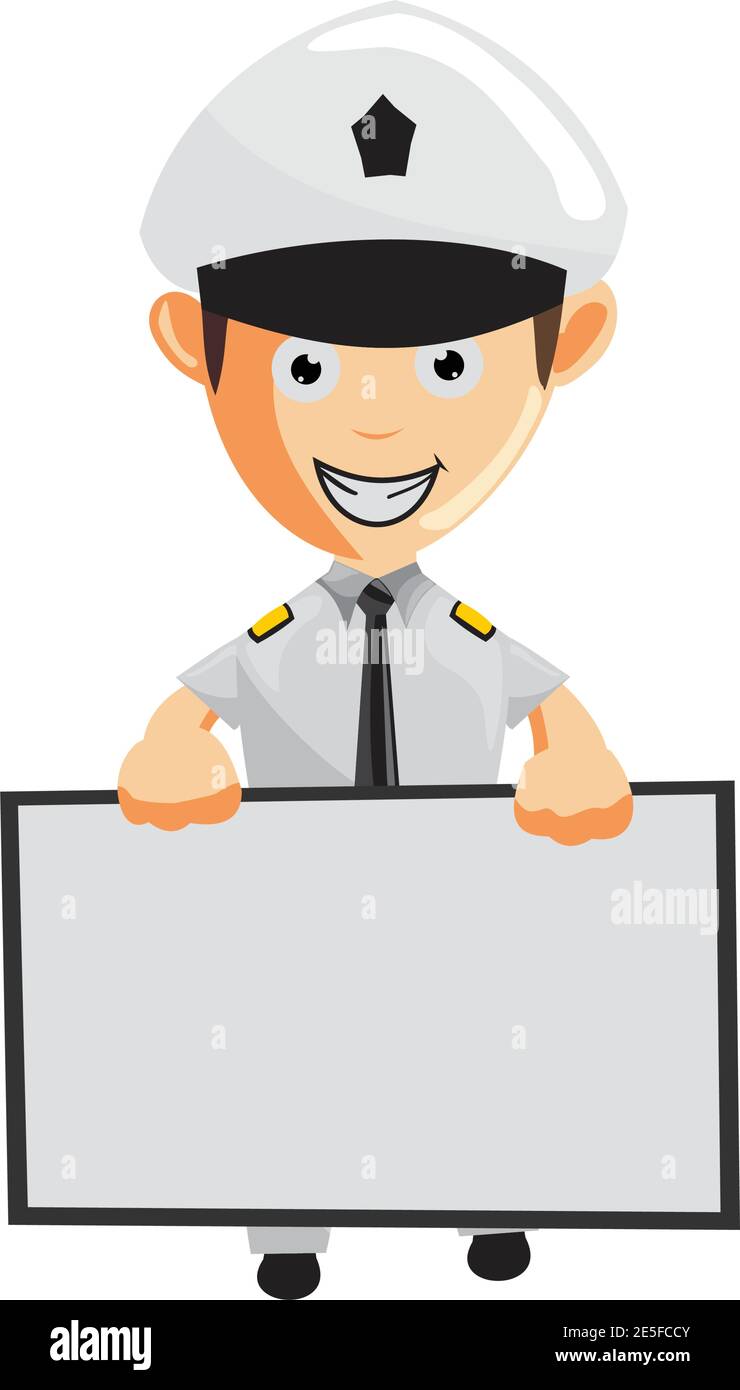 Airplane Pilot Cartoon Character with Blank Board Aircraft Captain in ...