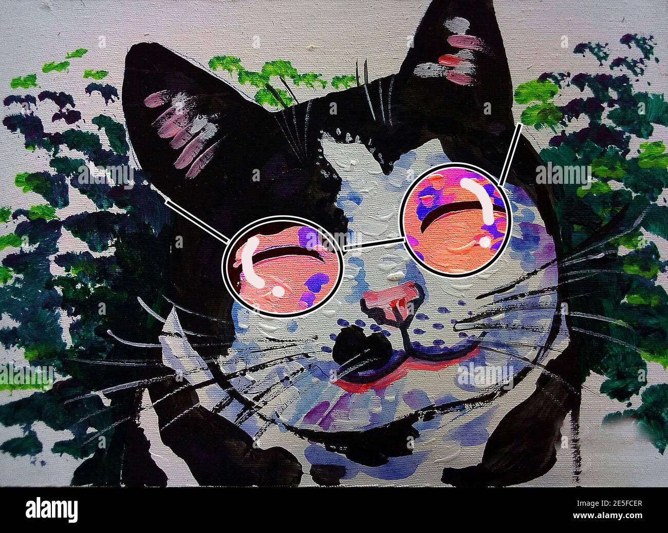 Hand drawn , Art painting oil color , wearing glasses , Smiling cute ...