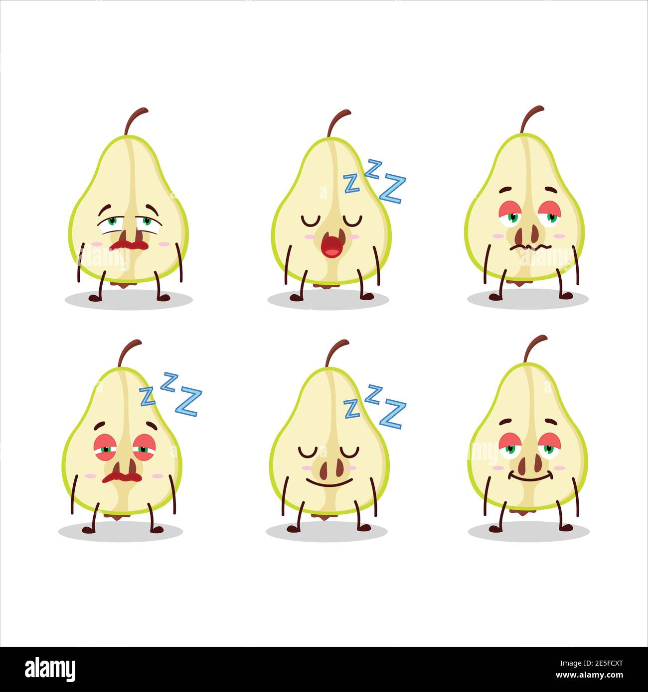Cartoon character of slash of green pear with sleepy expression. Vector ...