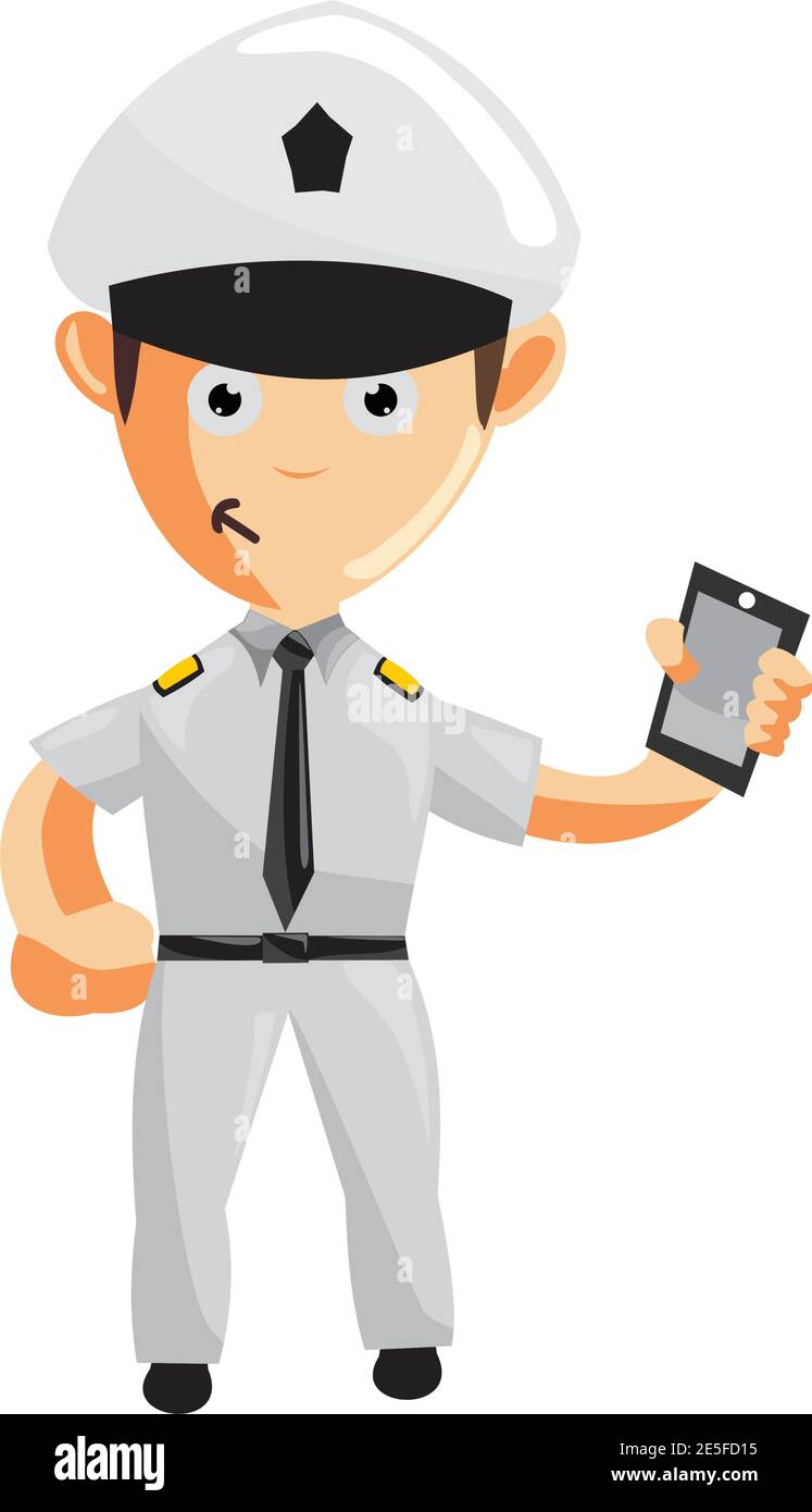 Airplane Pilot Holding Hand Phone Cartoon Character Aircraft Captain in ...