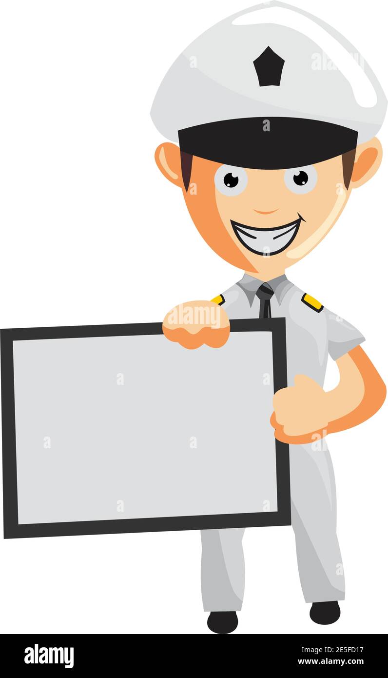 Airplane Pilot Cartoon Character with Blank Board Aircraft Captain in ...