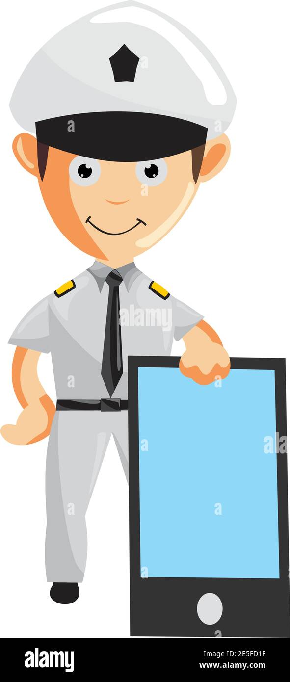 Airplane Pilot Holding Big Phone Cartoon Character Aircraft Captain in ...