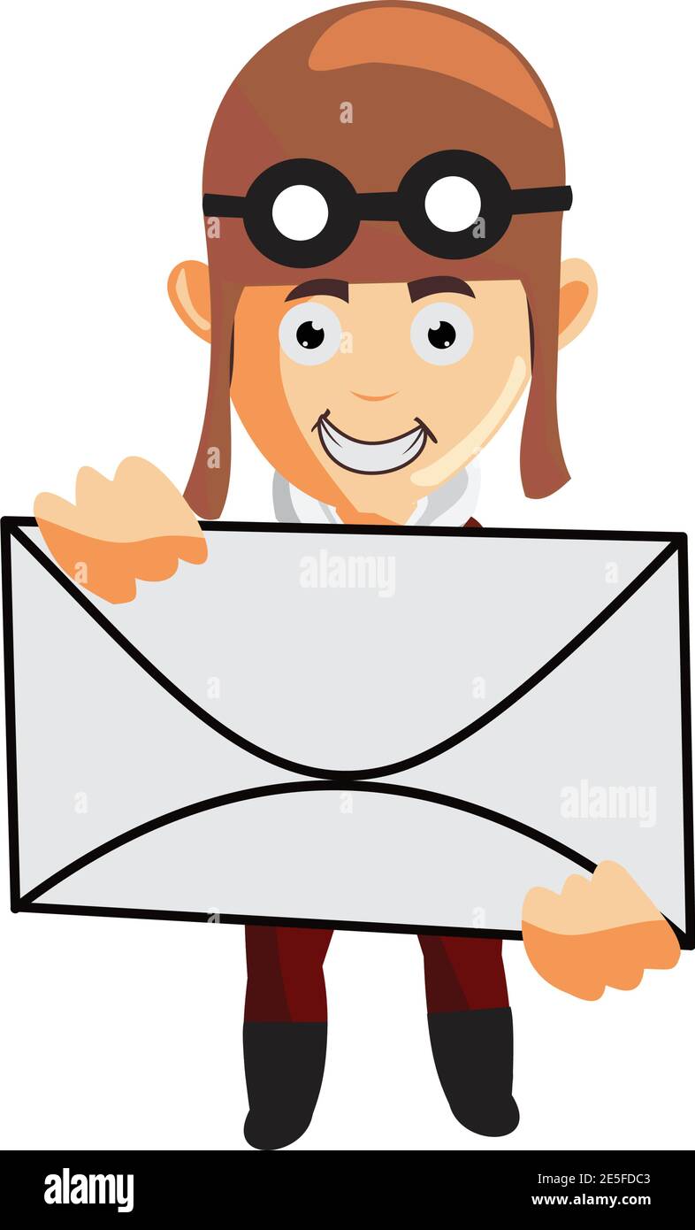 pilot character Holding mail illustration use helmet headphones and ...