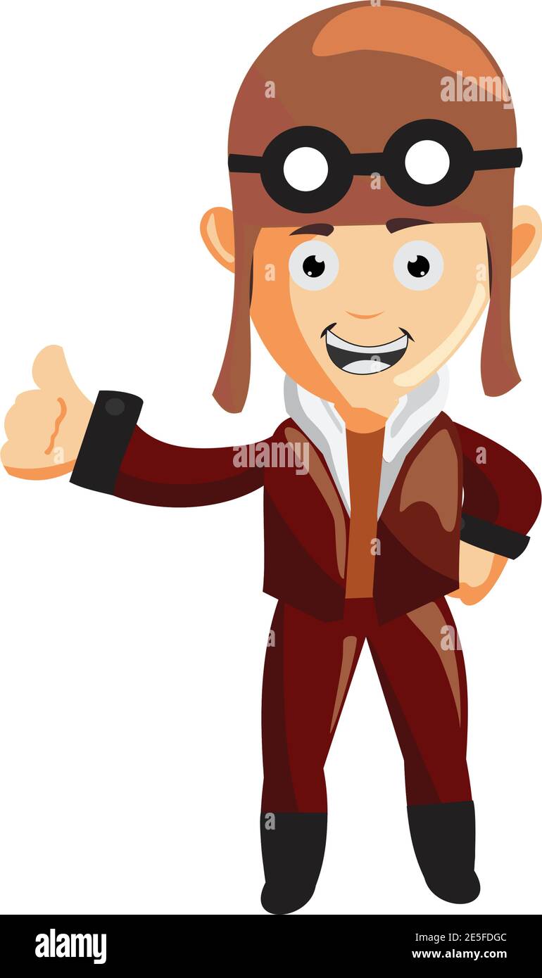pilot Thumb up Hand character illustration use helmet headphones and ...